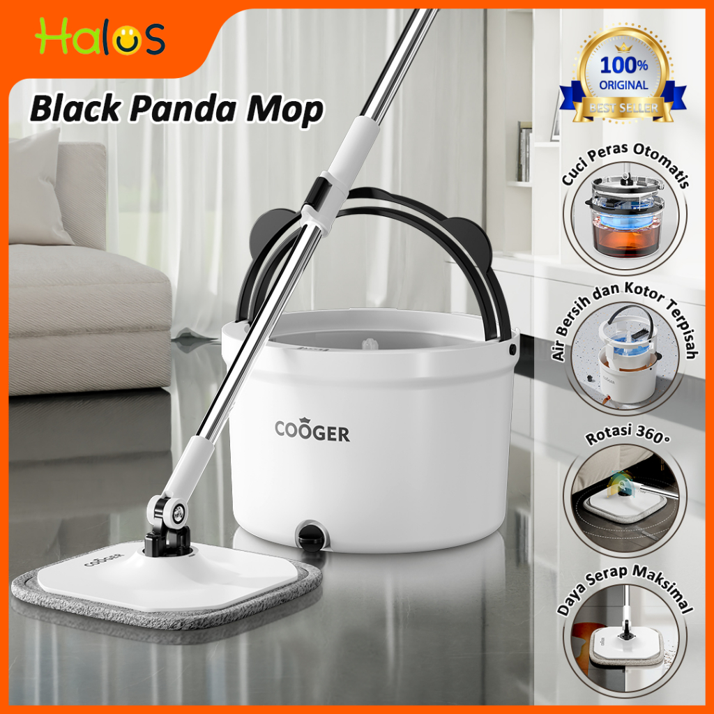 Jual HALUS Panda Dual Clean Mop Terbaru Spin Mop Microfiber Dengan ...