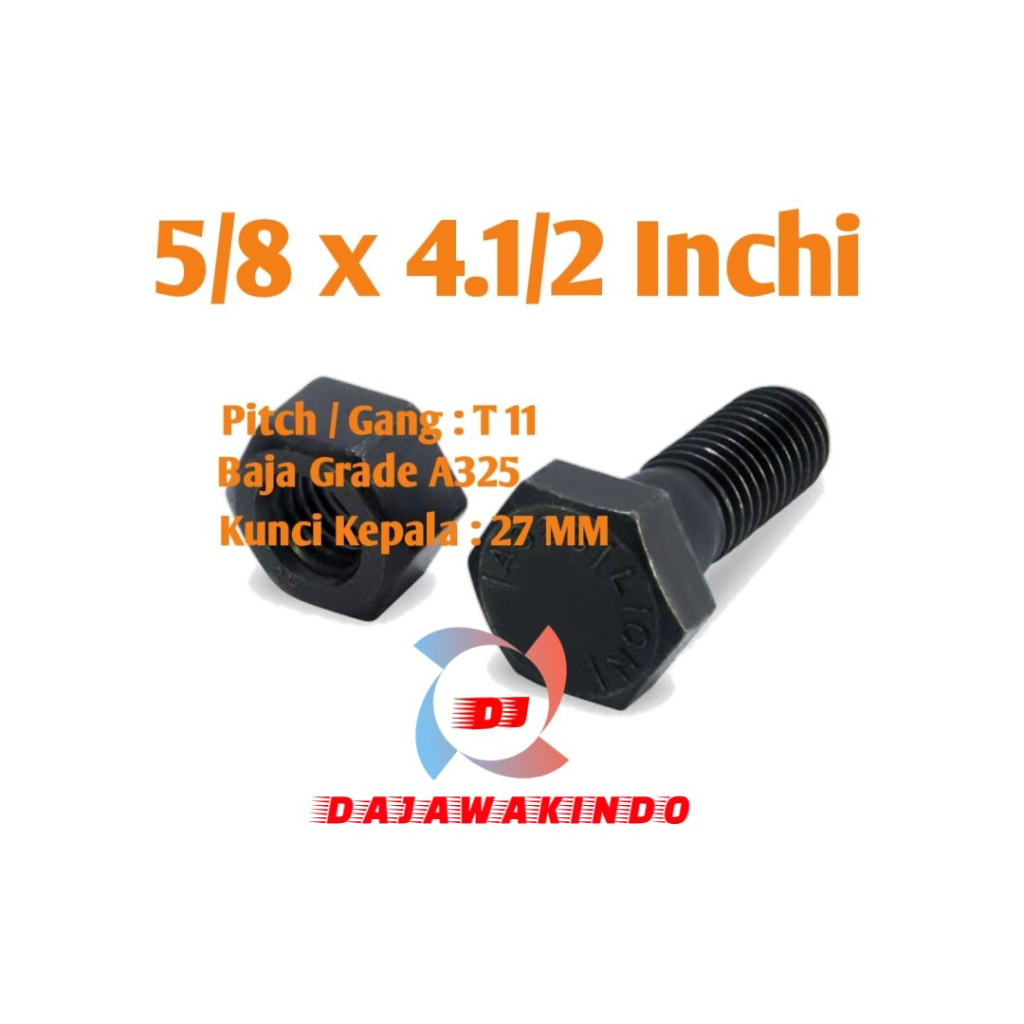Jual Baut Mur Baja A325 5/8 x 4.1/2 Inchi + Mur 2H | Shopee Indonesia