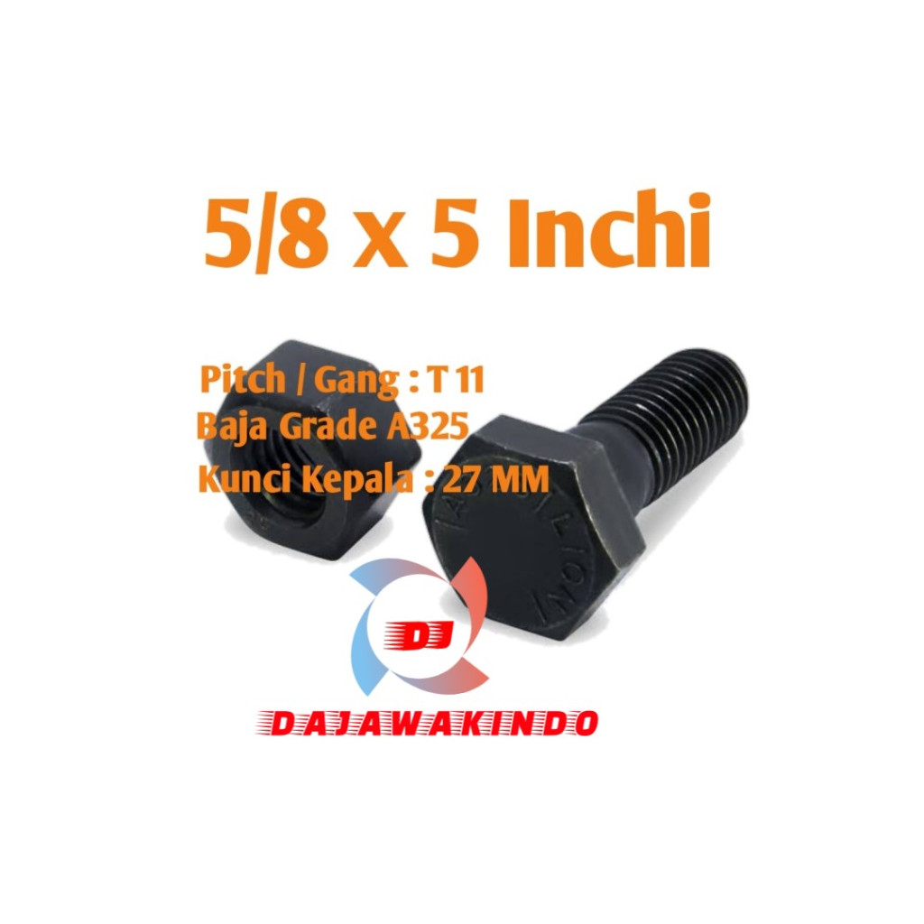 Jual Baut Mur Baja A325 5/8 x 5 Inchi + Mur 2H | Shopee Indonesia