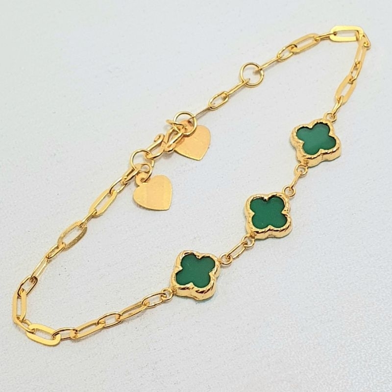 Jual Gelang Emas Muda Paper Clip Clover Tiga Hijau 2 Gram | Shopee ...