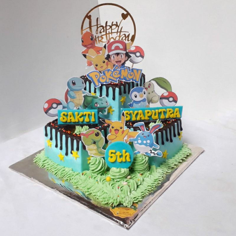 Jual Kue Ulang Tahun Anak Siram Coklat Tema Pokemon / 18cm / Tingkat ...