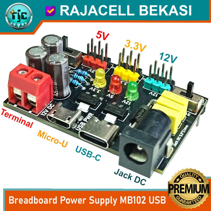 Jual Breadboard Power Supply MB102 High Quality USB PSU Module 3,3V 5V 12V | Shopee Indonesia