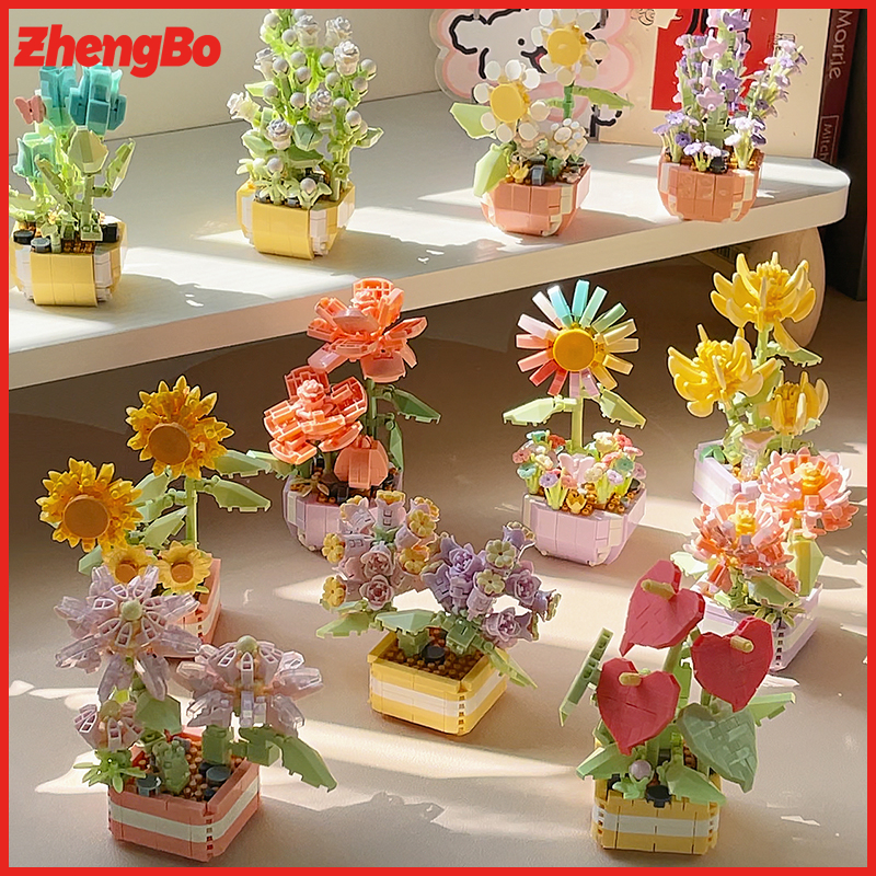 Jual ZhengBo Mainan Pot Tanaman Bricks Bunga Blok Bangunan DIY Kreatif ...