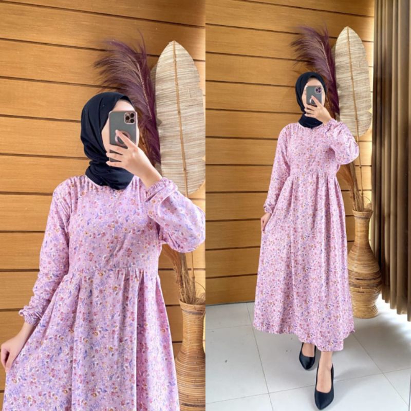 Jual Midi dress rayon jumbo Midi dress motif Midi dress busui Gamis midi terbaru Gamis midi ...