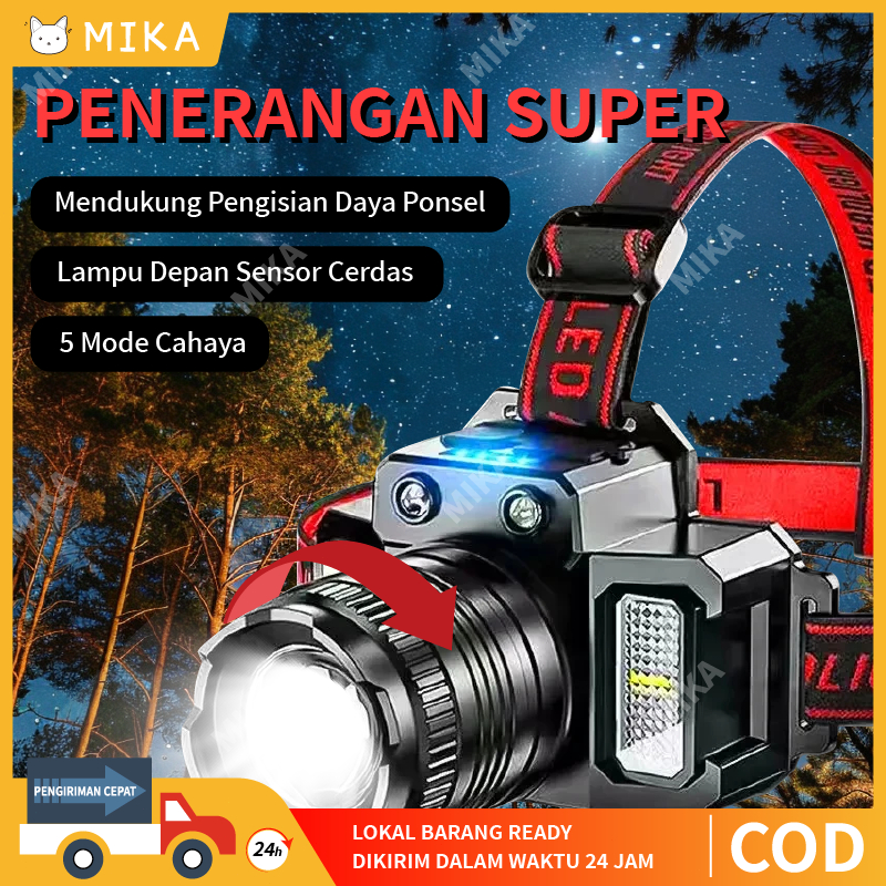 Jual 【Mika Mall】F-T51 Headlamp Dengan Sensor Tangan Super Terang 5000 Lumen Zoom Dan Mode Sensor ...