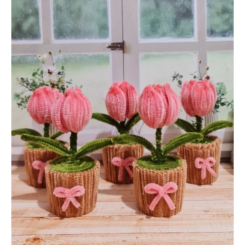 Jual flower pot(] pipe cleaner)/pot bunga kawat bulu | Shopee Indonesia