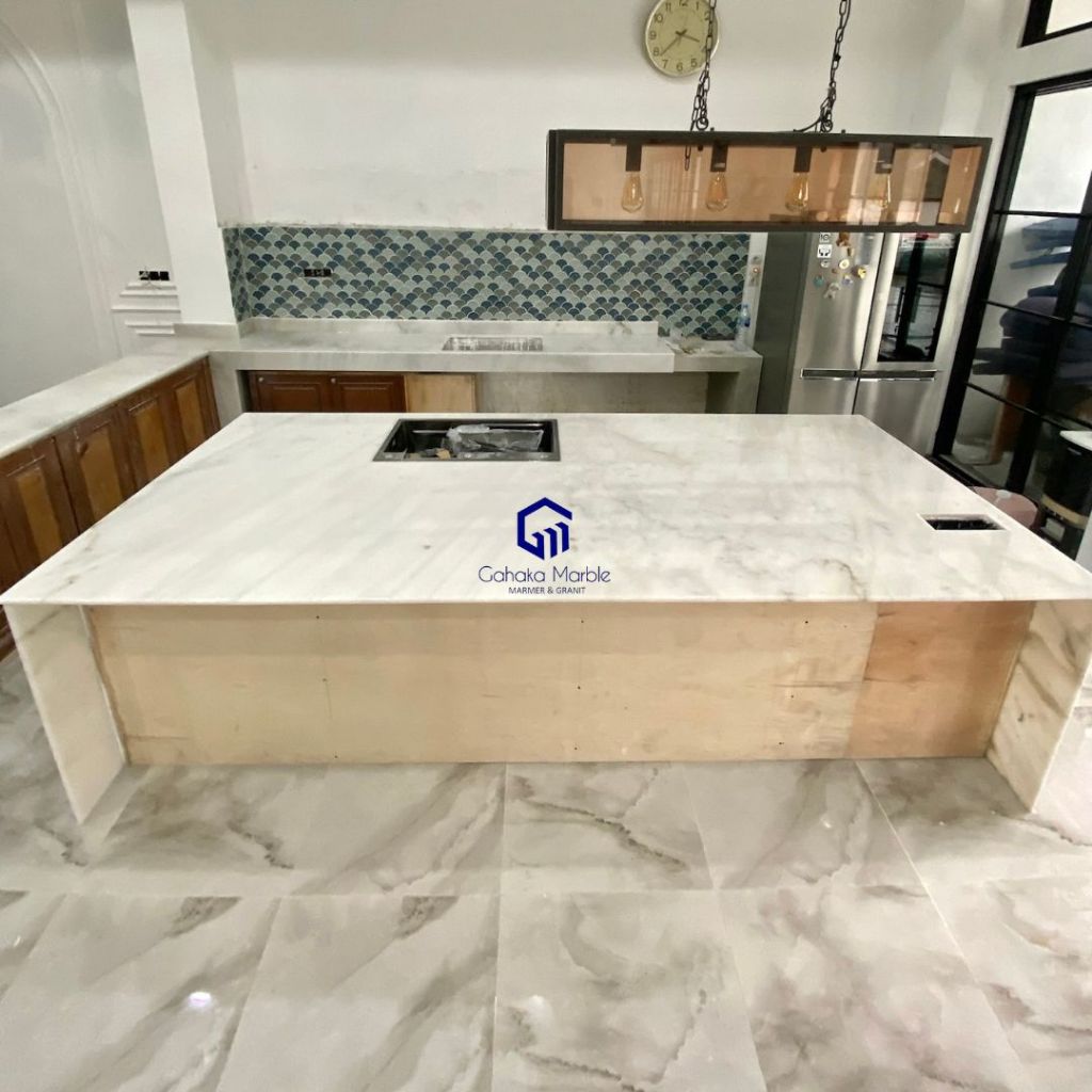 Jual Meja Island Marmer Putih Import Bianco | Kitchen Island Marmer ...