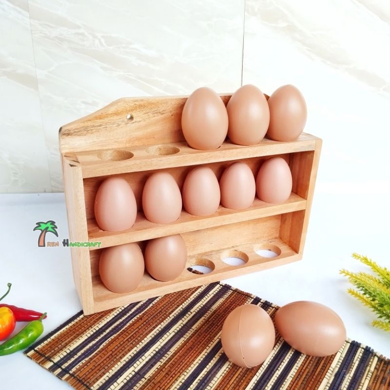 Jual ARENHANDICRAFT Tempat telur premium 3 susun kayu mahoni | Shopee ...