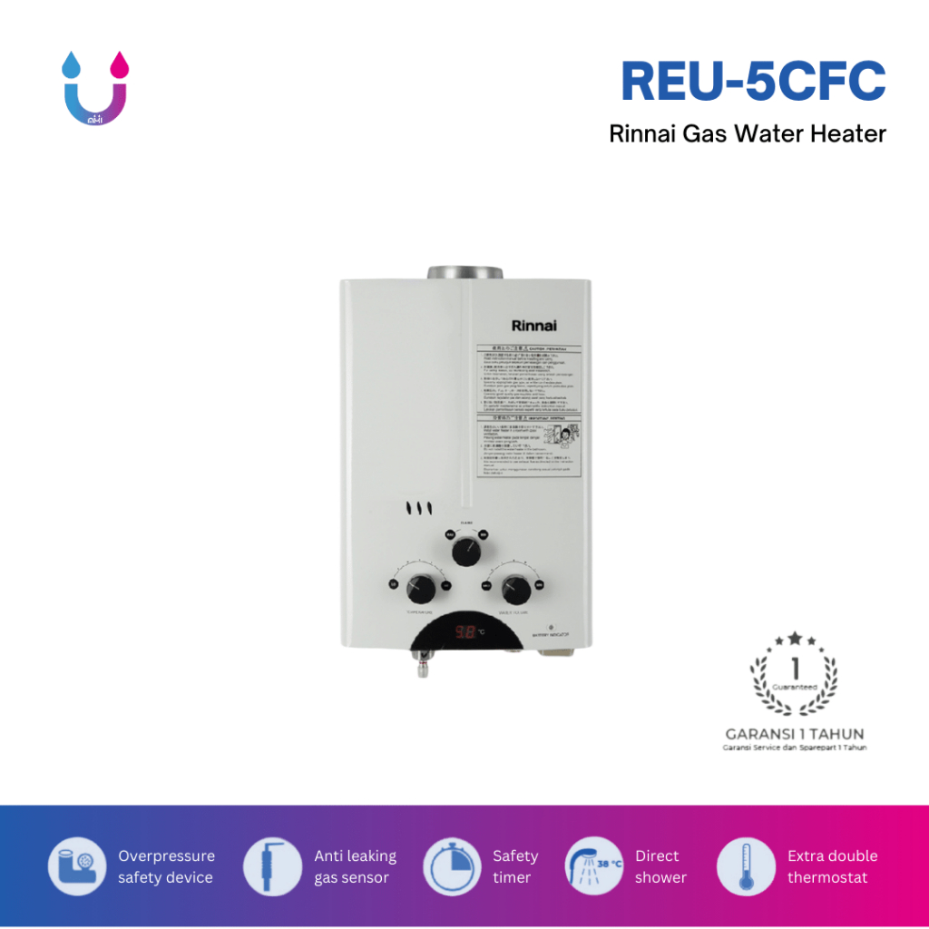 Jual RINNAI Tankless Gas Instant Water Heater - REU-5CFC Pemanas Air Kamar Mandi Gas | Shopee ...