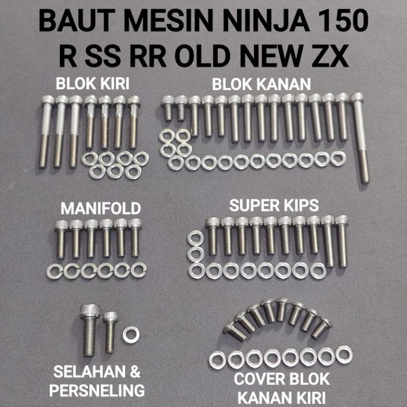 Jual Baut Blok Mesin Kawasaki Ninja 150 Ninja R RR SS full stainless | Shopee Indonesia