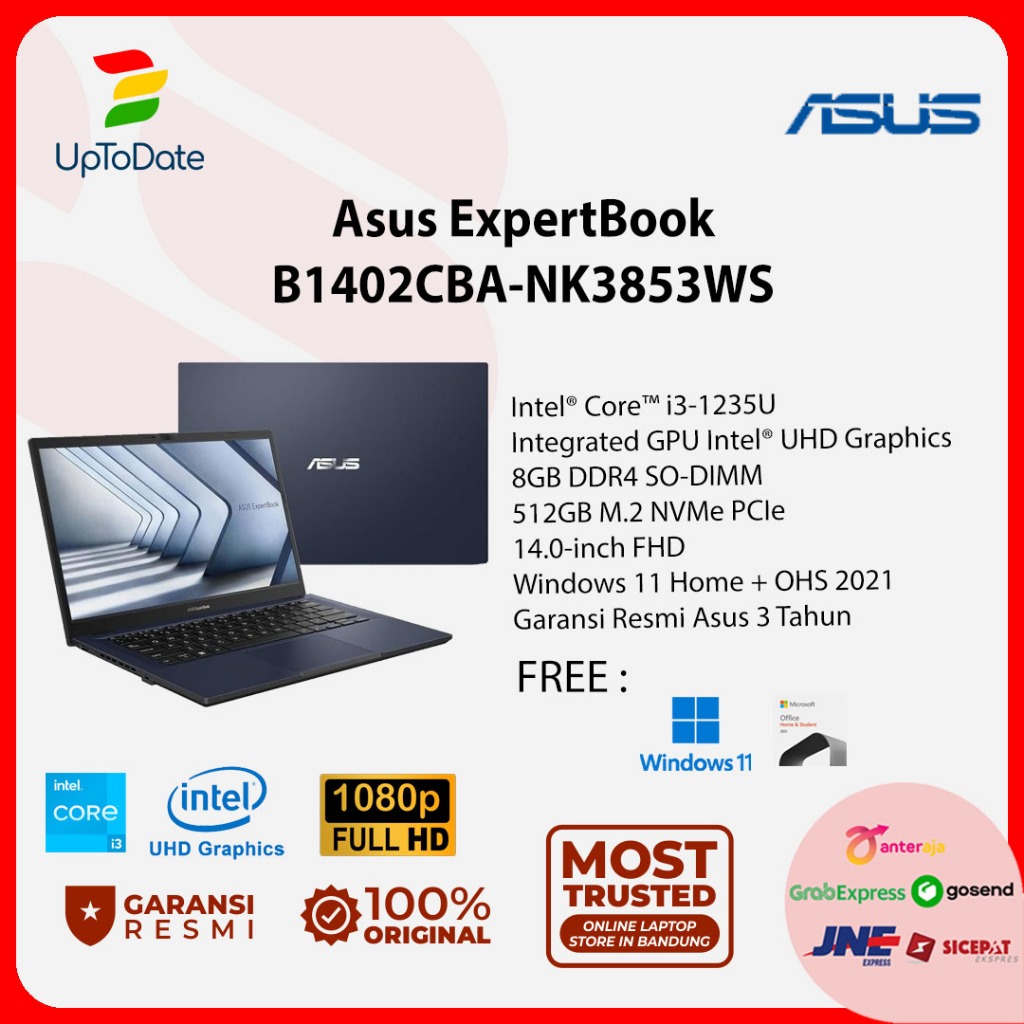 Jual Asus ExpertBook B1402CBA-NK3853WS Core i3-1215U 8GB 512GB 14" W11 ...