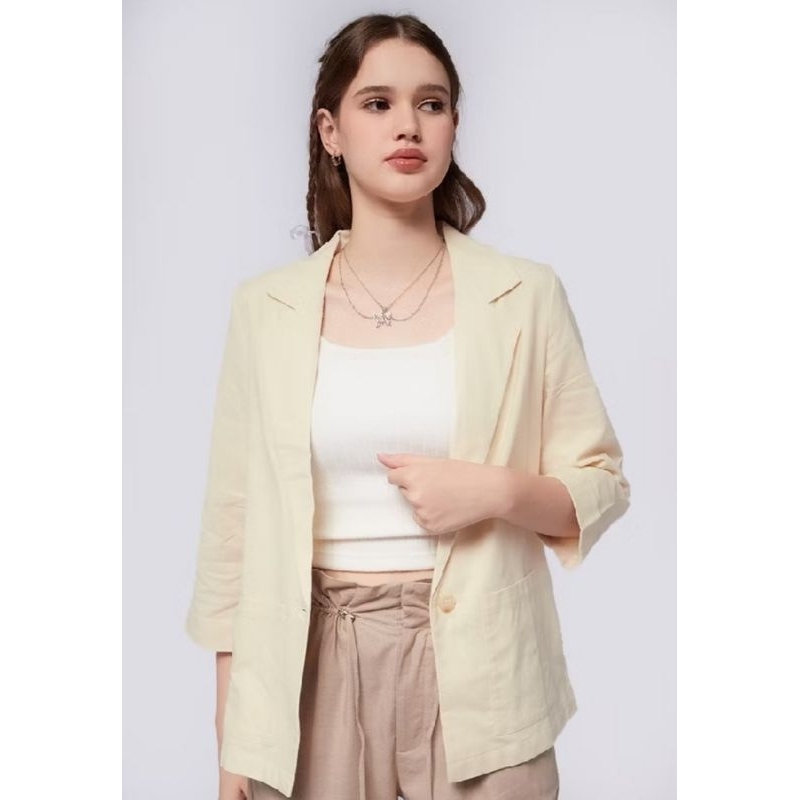Jual COLORBOX Blazer flowy lengan panjang Ecru original | Shopee Indonesia