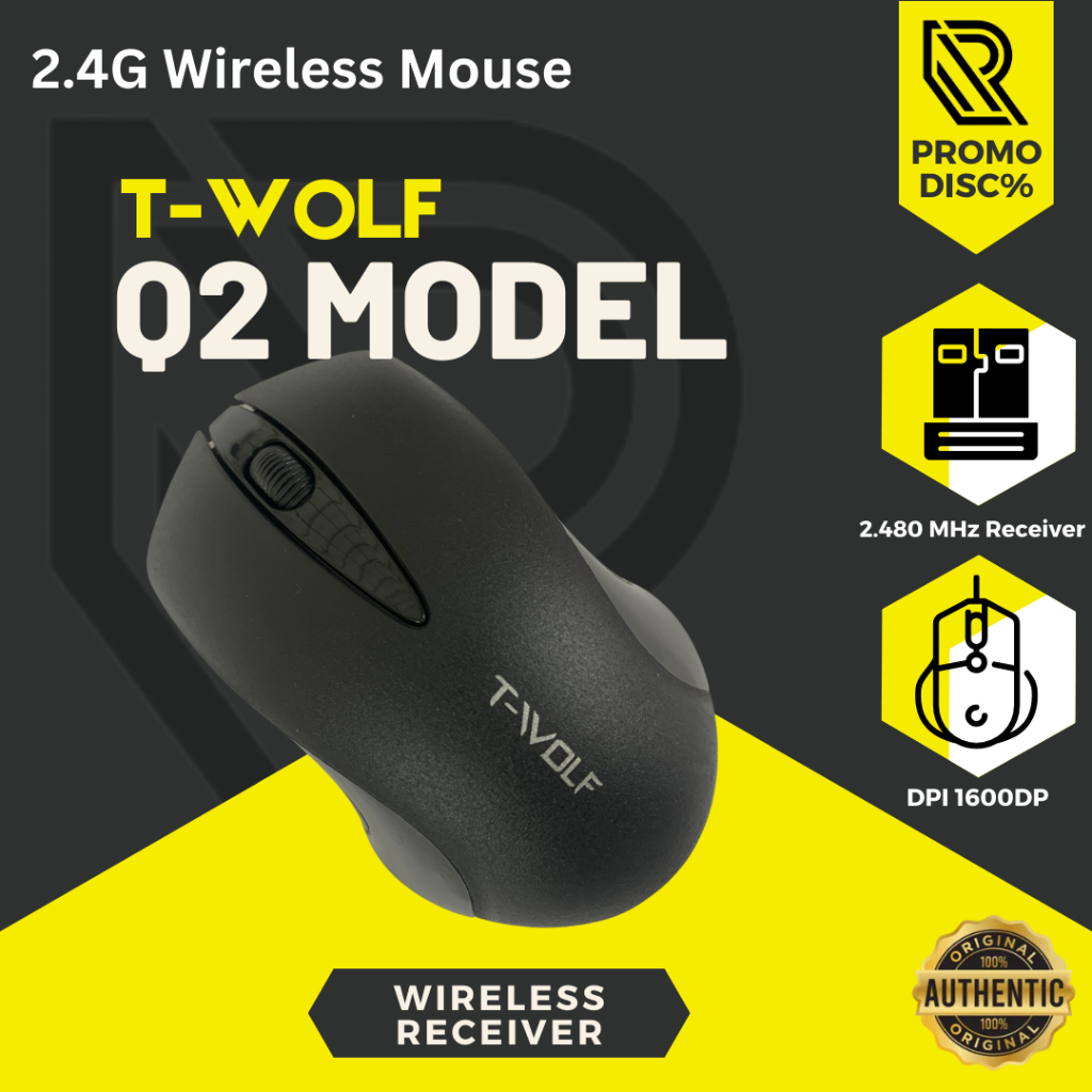 Jual Mouse T-WOLF 1600 DPI Q2 Wireless TWOLF 2.4GHz UNTUK Kerja Kantor ...