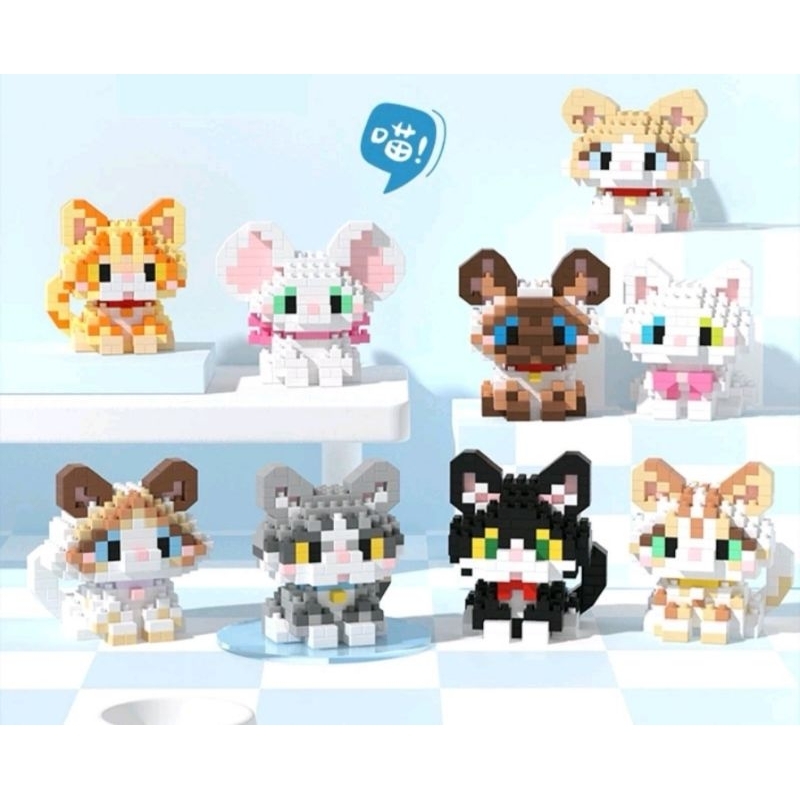 Jual diy mini bricks cat series mainan balok kucing block pet day ...