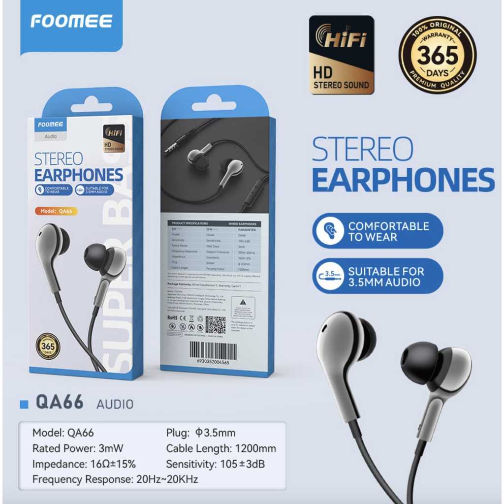 Jual FOOMEE QA66 Headset Stereo Earphones Super Bass Handsfree | Shopee ...
