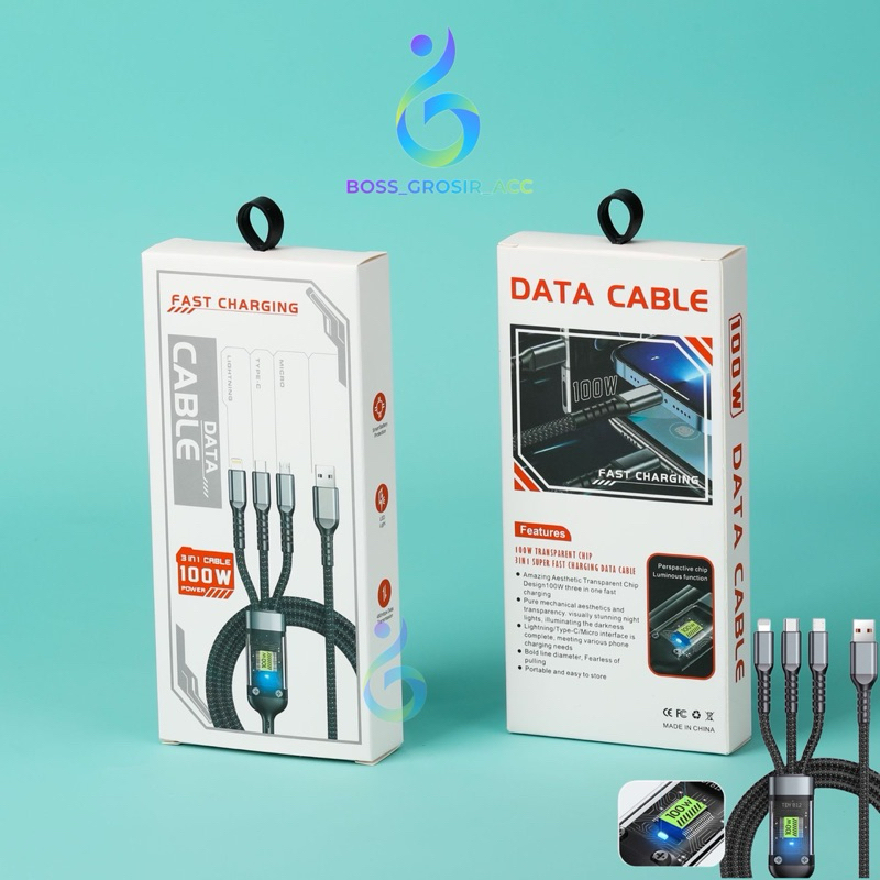 Jual Kabel Data Charger Fast Charging 3 in 1 Kabel Lightning Micro USB Type C Black for Android ...