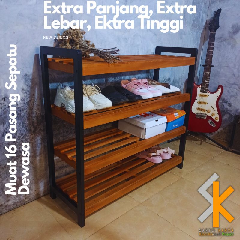 Jual Rak Sepatu Serbaguna Kayu Mahoni 4 Susun New Design Estetik ...