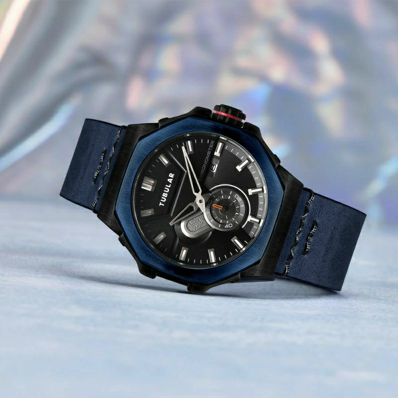 Jual Jam Tangan Pria TUBULAR TB5531 Tali Kulit Blue Second Bawah Aktif ...