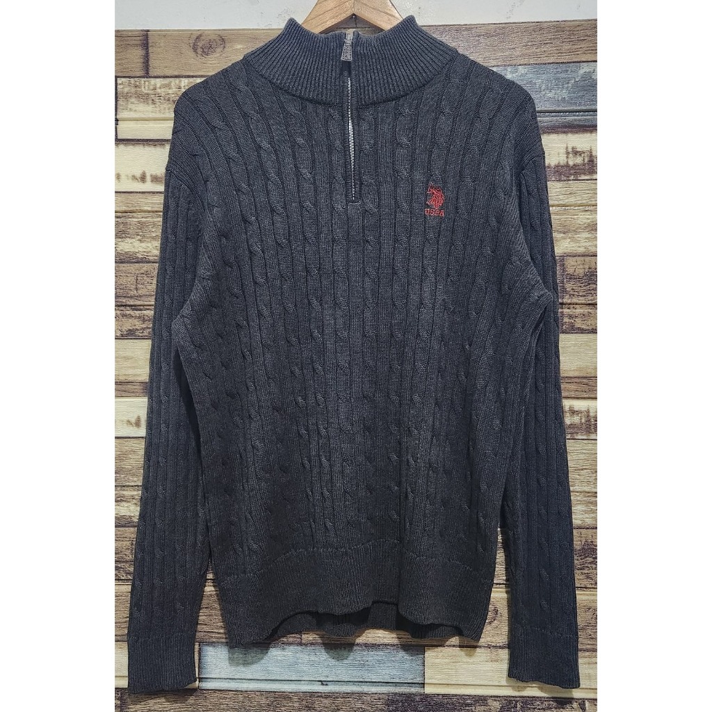 Jual Polo USPA Halfzip Knitwear Grey Smoke Original ( M-L ) | Shopee ...