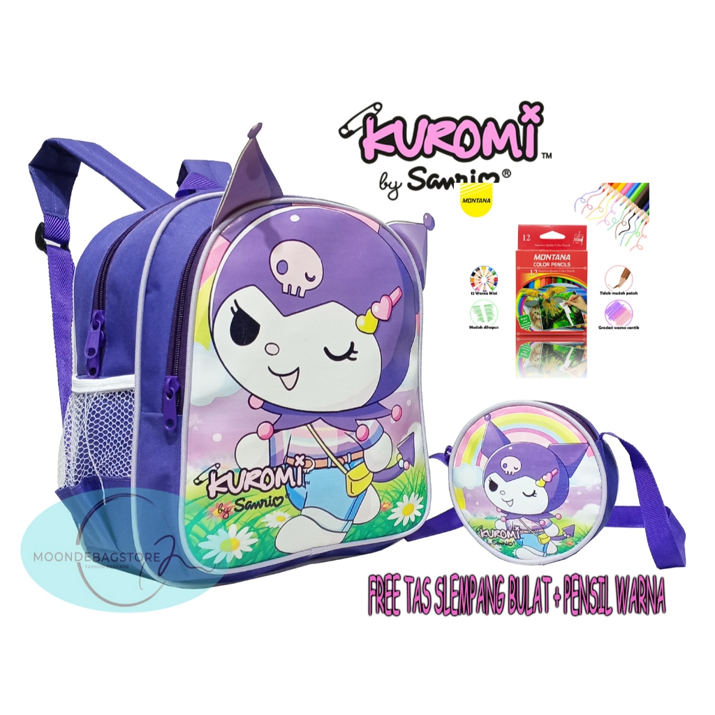 Jual Tas Ransel KUROMI SANRIO Tas Anak perempuan Sekolah PAUD TK SD Tas Ransel 2 in 1 Karakter ...