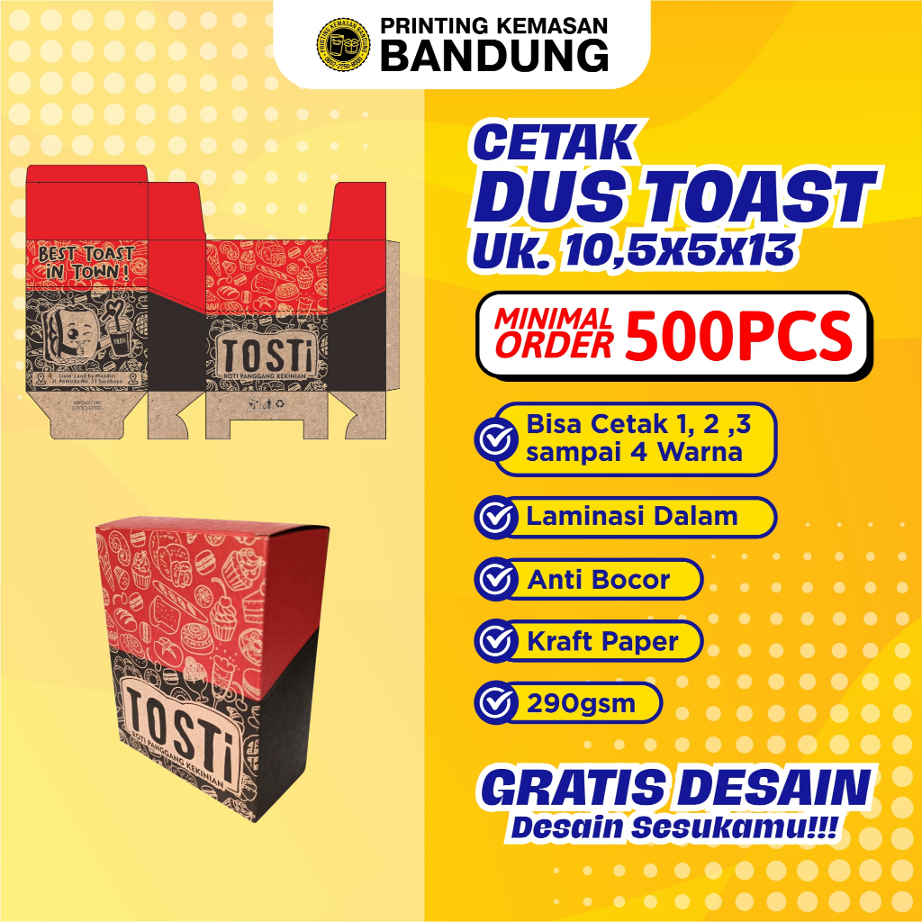 Jual Custom Toast Box Take away 10,5x5x13 Print 1 warna Kotak Kemasan ...