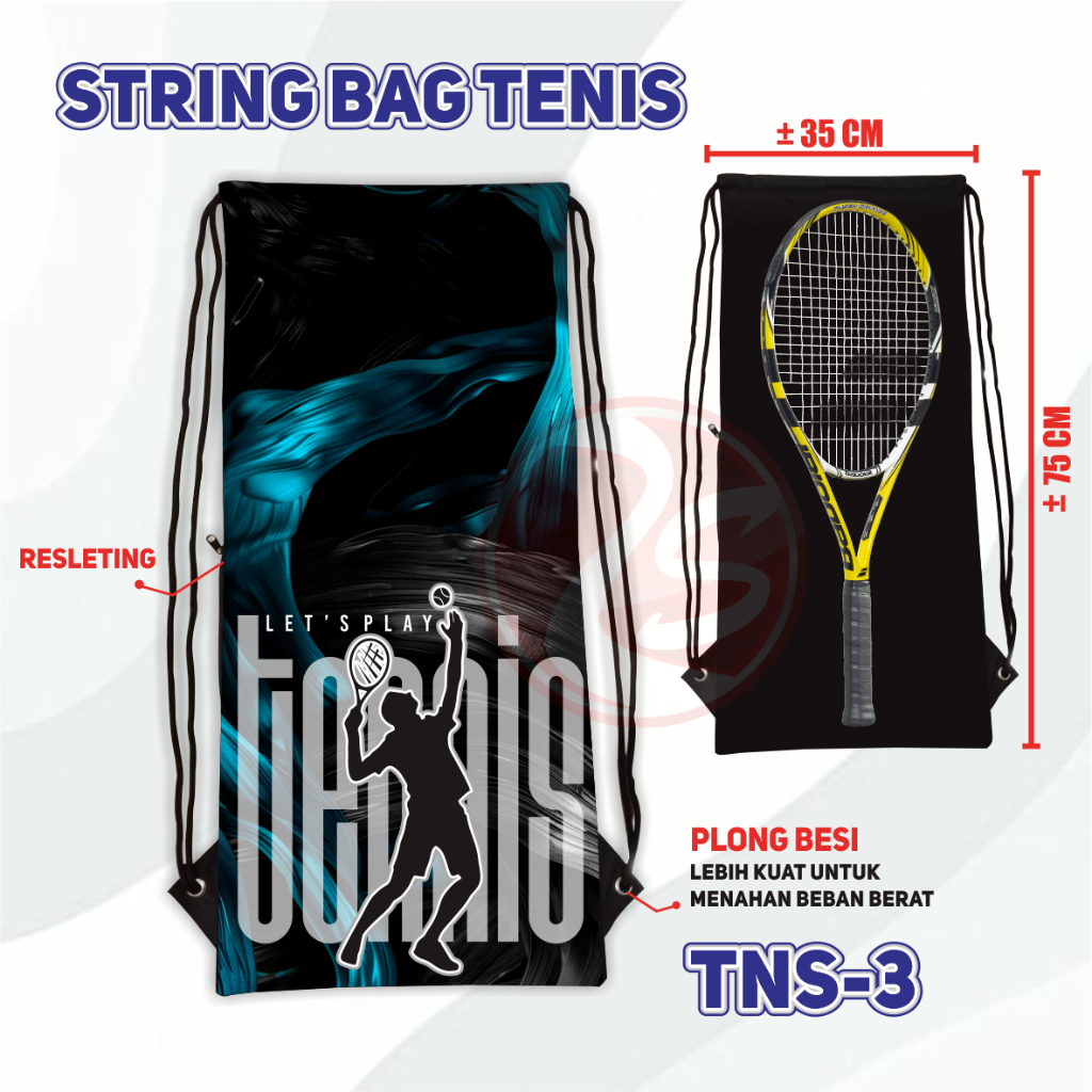 Jual Tas raket tenis lapangan printing tas serut raket tenis tas kain raket tennis string bag ...