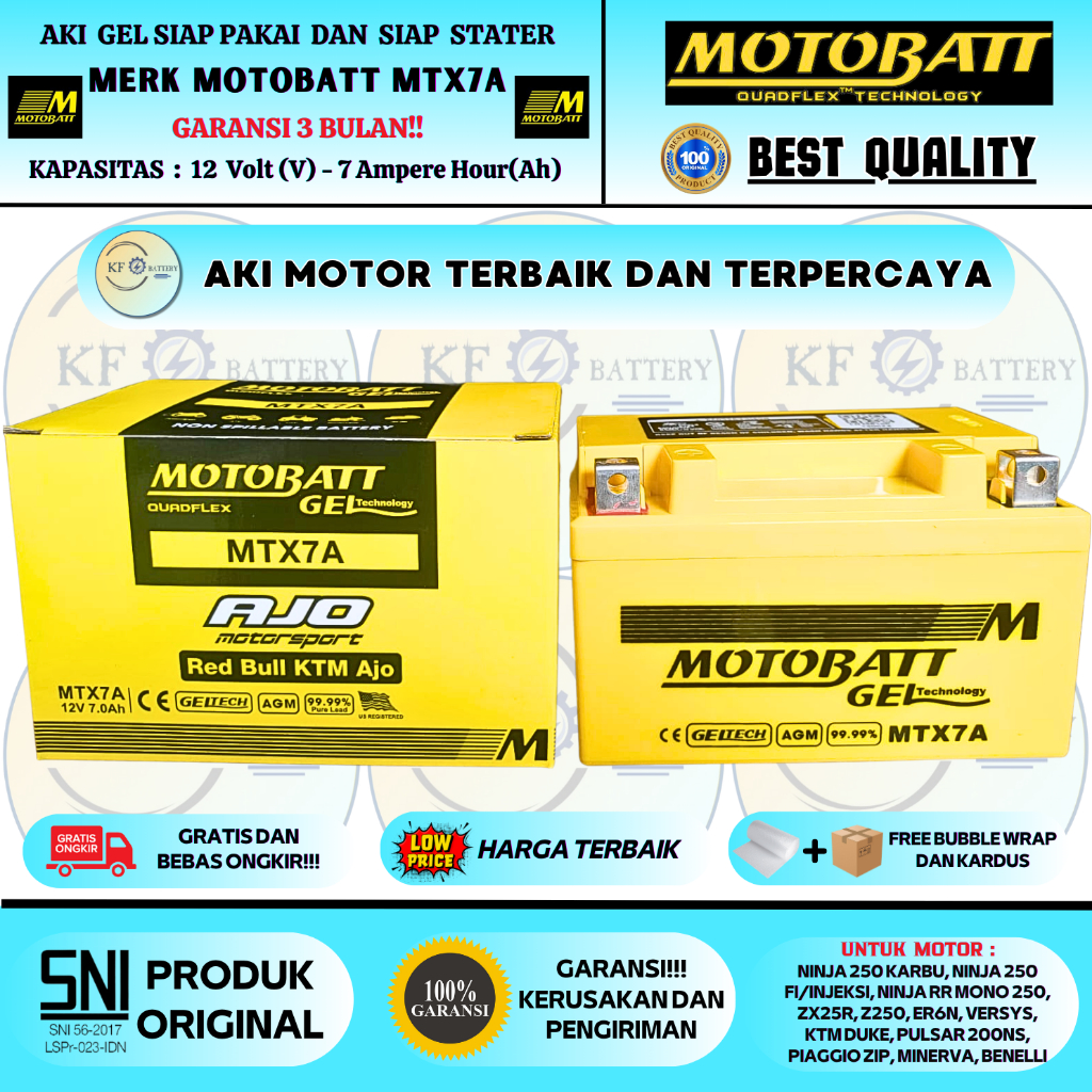 Jual AKI MOTOR NINJA 250 KARBU, NINJA MONO 250, Z250 MTX7A MOTOBATT GEL ...