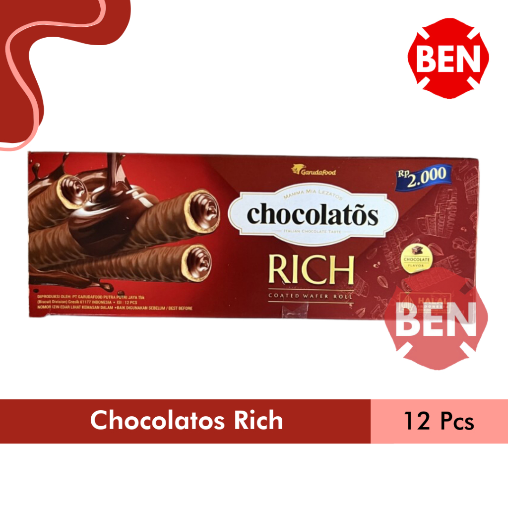 Jual Chocolatos Rich 1 Box 12 Pcs Coated Wafer Roll Chocolate Coklat ...