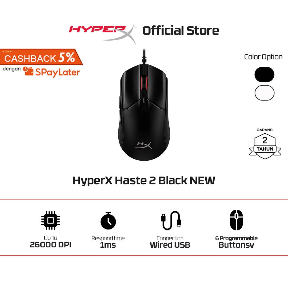 Jual HyperX Mouse Wired Gaming Pulsefire Haste 2 - Black / White 26000 ...
