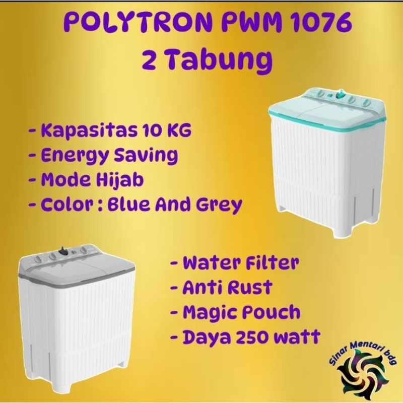 Jual MESIN CUCI 2 TABUNG 10 KG POLYTRON PWM 1076 | Shopee Indonesia