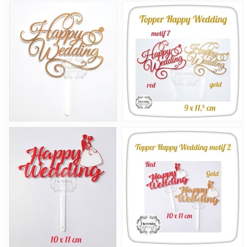Jual Topper Happy Wedding motif 2 7 gold emas red merah hiasan kue cake ...