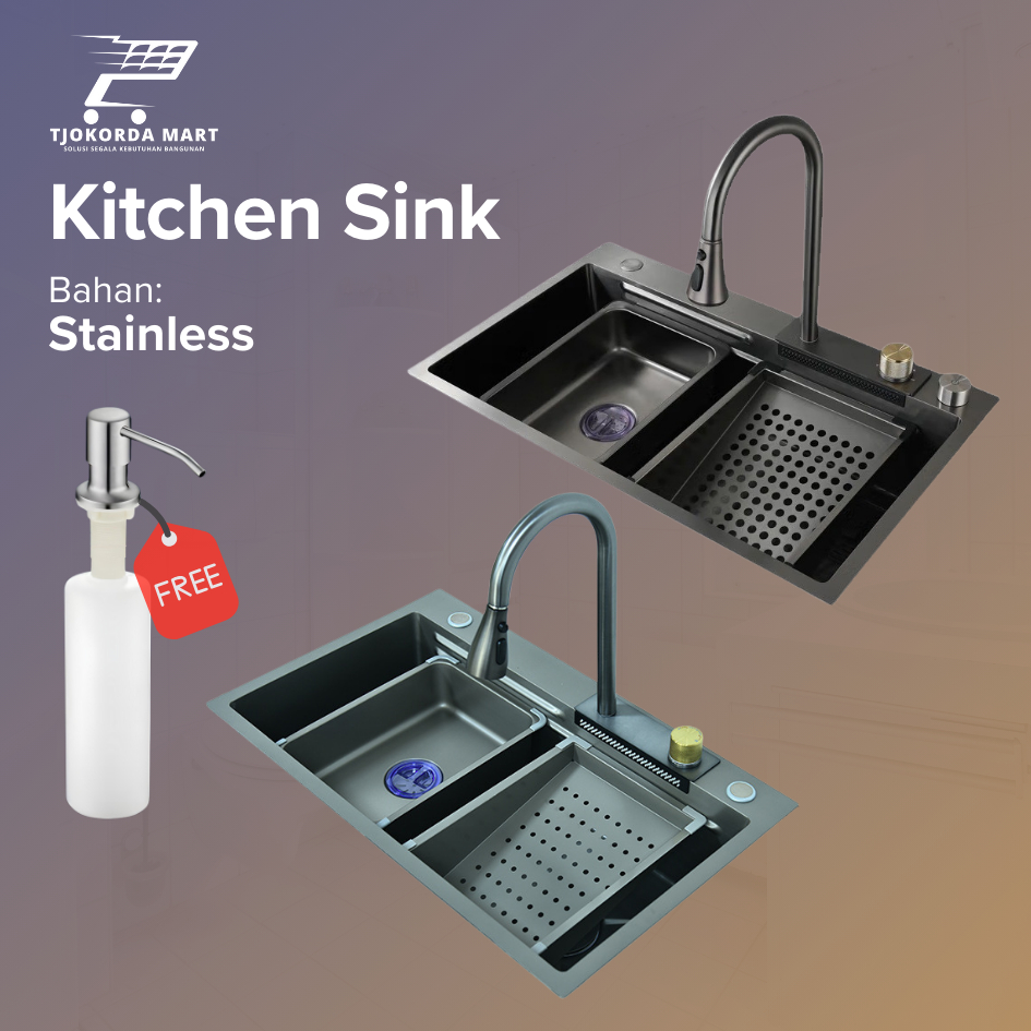 Jual KITCHEN SINK HITAM STAINLESS PREMIUM 75X45 / PAKET BAK CUCI PIRING ...