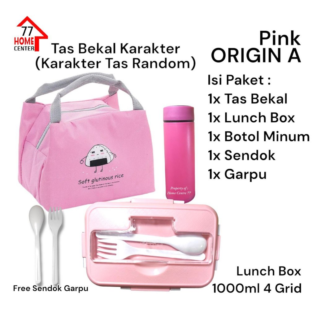 Jual ORIGIN A Set Kotak Makan + Sendok & Garpu + Tas Bekal (Lebih Besar) + Botol Minum || Paket ...