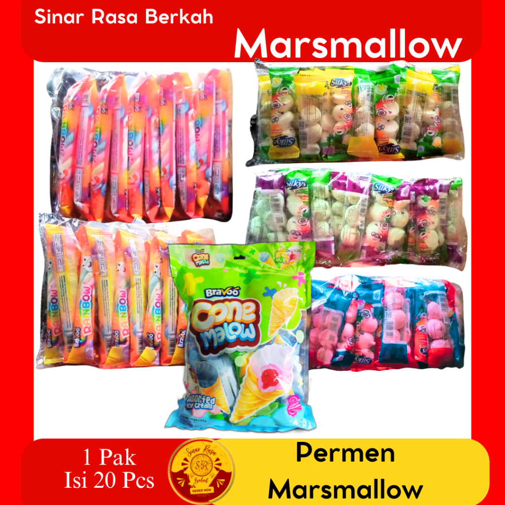 Jual Permen Marsmallow Bravoo Cone Ice Cream Malow isi 20 pcs/Silkys ...