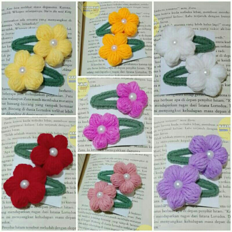 Jual Jepitan dan Pin Rambut Rajut Bunga Puff | Crochet Hairclip Puff ...