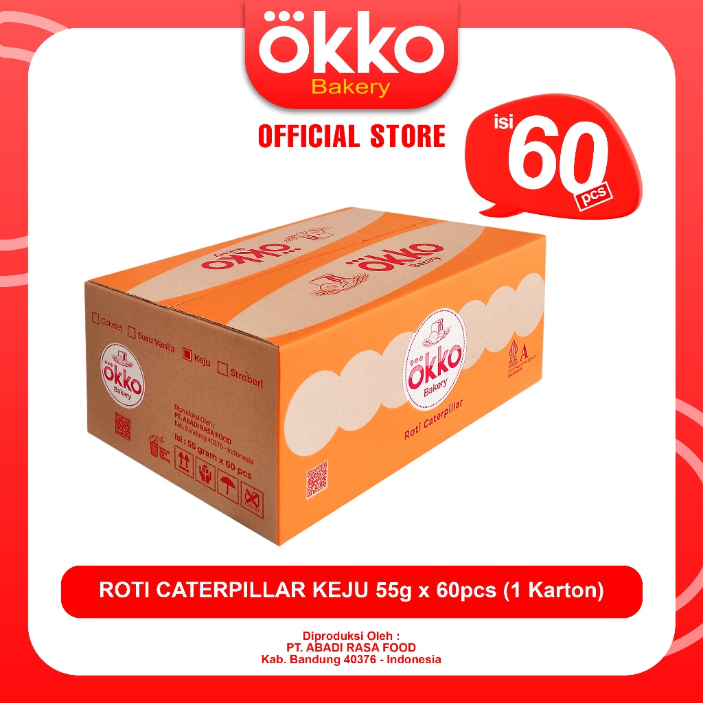 Jual Okko Paket Roti Caterpillar Keju 1 DUS isi 60 pcs | Shopee Indonesia