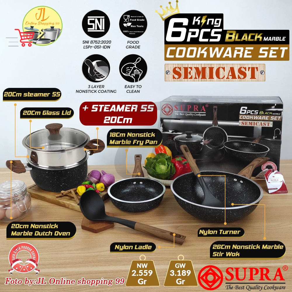 Jual SUPRA Panci set 6pcs white marble Lavender + steamer / cookware ...