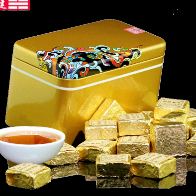 Jual chinese Tea mini Pu er cha matang kotak kaleng emas 250gr Phu er ...
