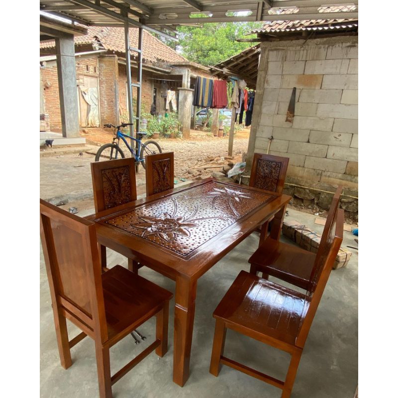 Jual meja makan kayu jati 6 kursi, meja makan 6 kursi kayu jati jepara | Shopee Indonesia