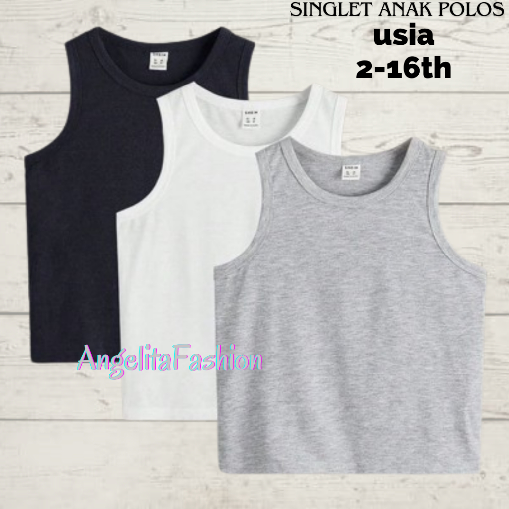 Jual singlet anak Laki Laki Perempuan Polos Ideal Usia 2-16 Tahun Cowok ...