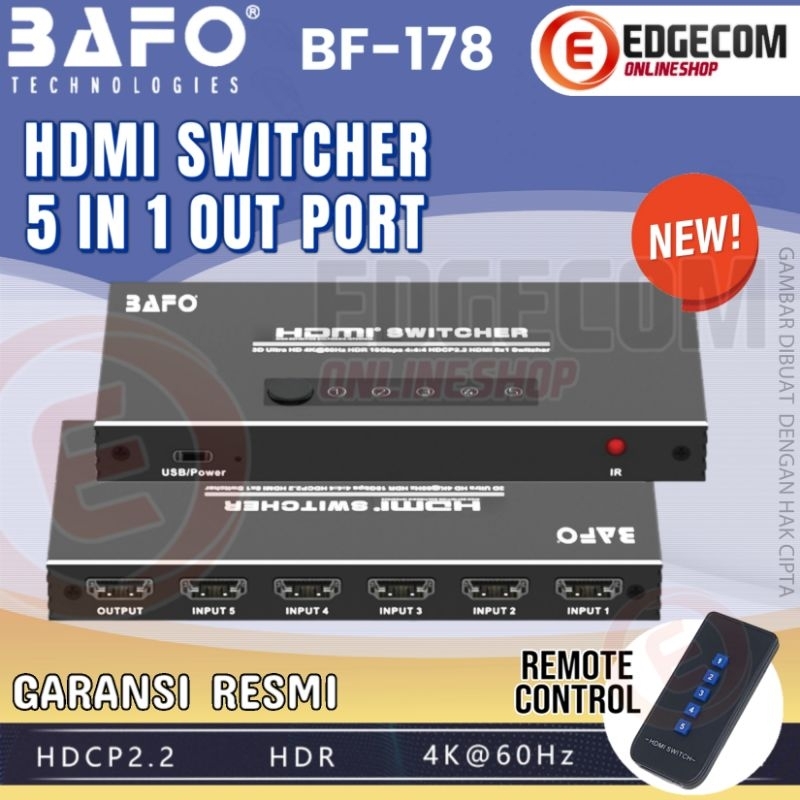 Jual BAFO HDMI Switcher 5 IN 1 OUT 4K 1080p Switch HDMI 2.0 ORIGINAL ...
