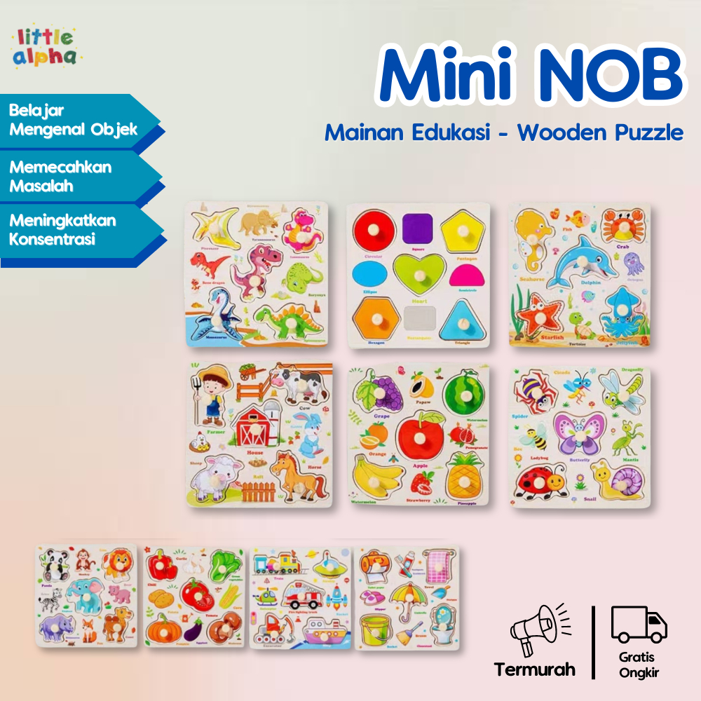 Jual LITTLE ALPHA Wooden puzzle-Mini NOB / puzzle anak / mainan edukasi ...