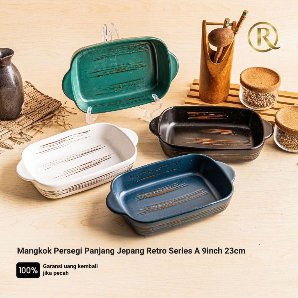 Jual Mangkok Persegi Panjang Jepang Retro Series A 9inch 23cm Porcelain ...