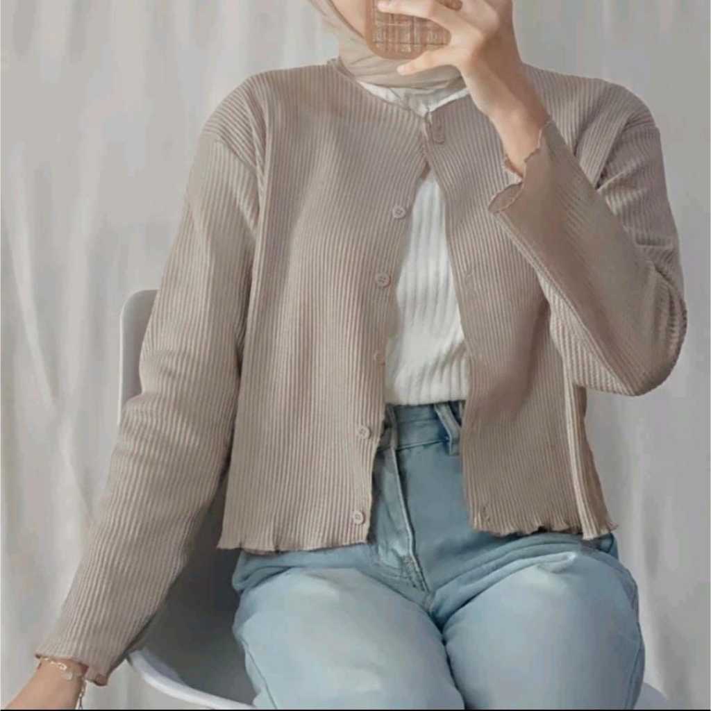 Jual Kardigan Crop Korean look Waffle | Atasan Kekinian Terbaru | Shopee Indonesia
