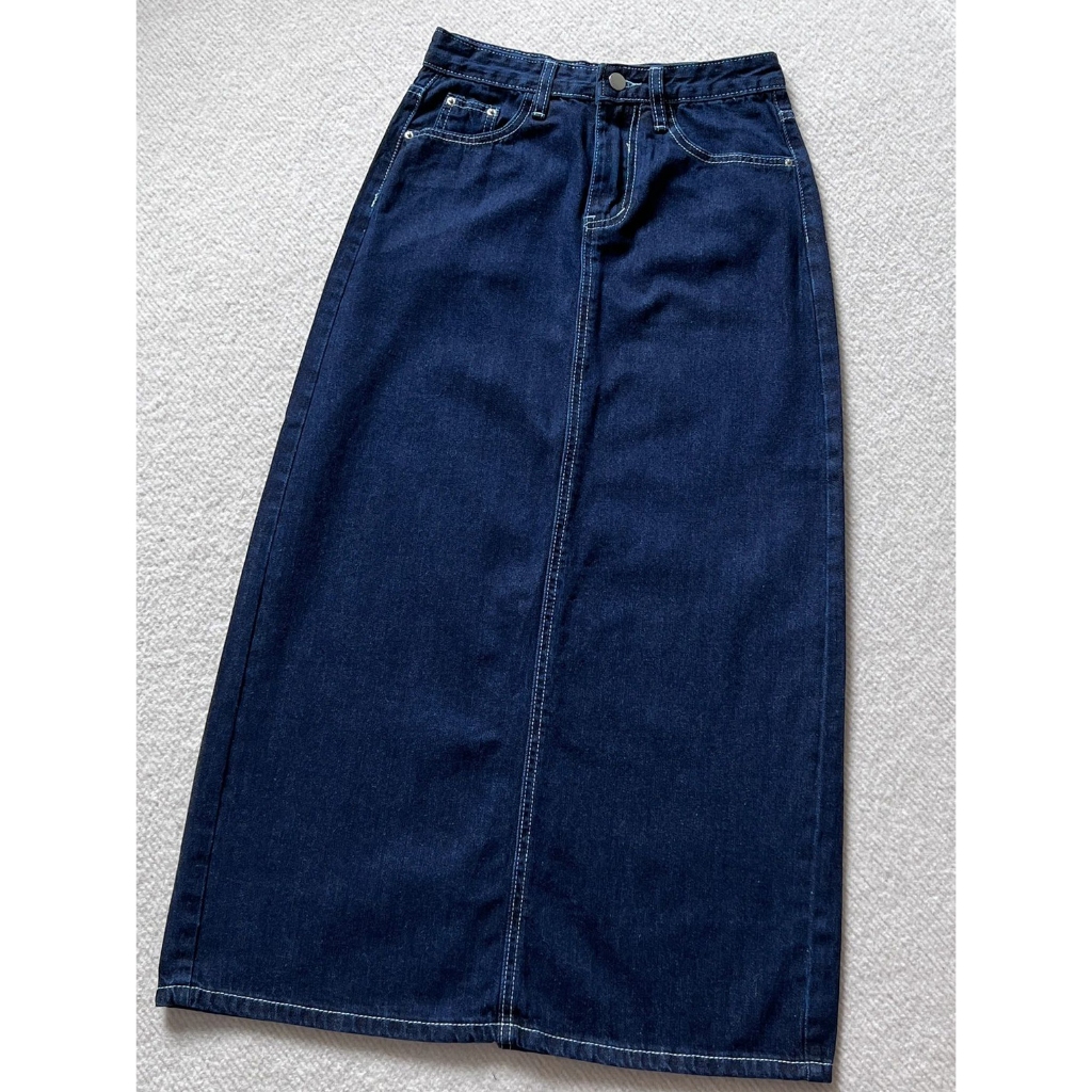 Jual A-Line Rok Jeans Wanita Highwaist Rok Denim Depan Split Rok Jeans ...