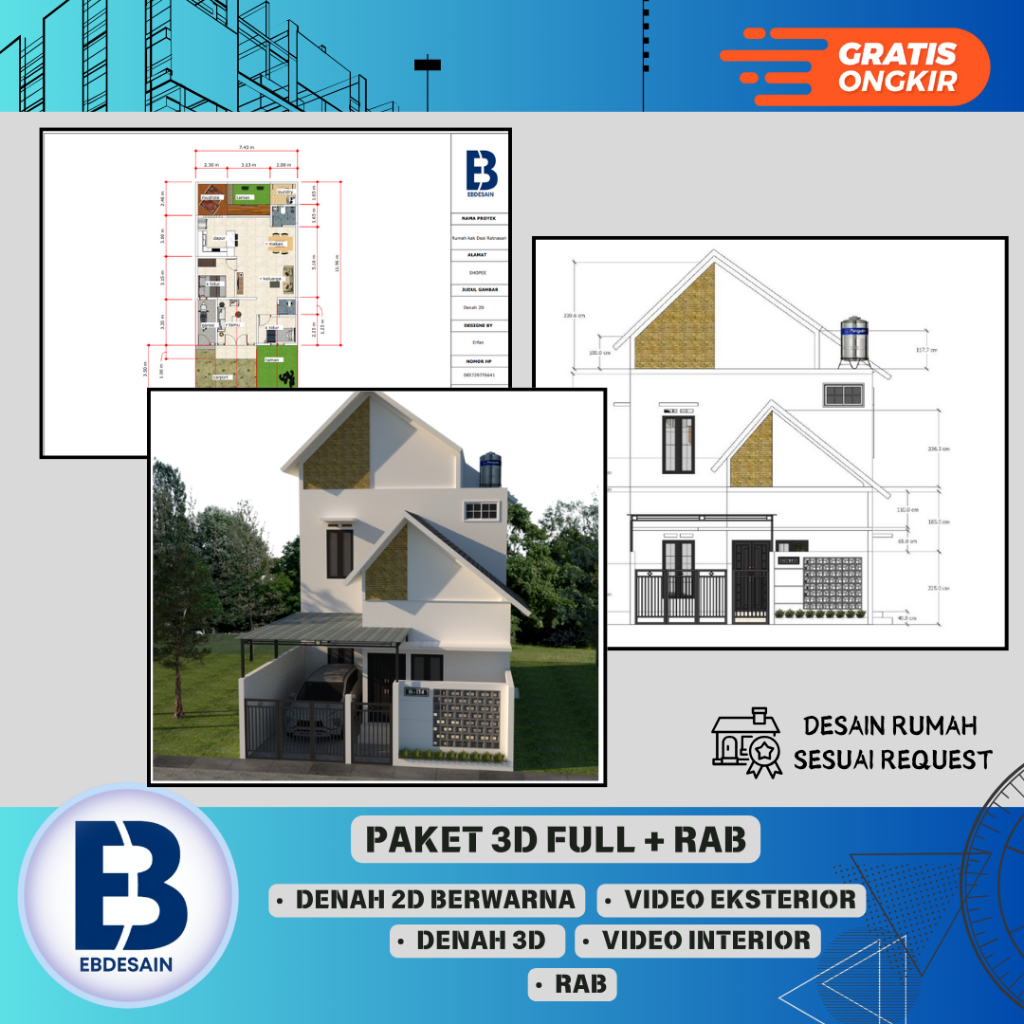 Jual Jasa Desain Rumah 3D LENGKAP dengan RAB (Rumah Kos Ruko Toko ...