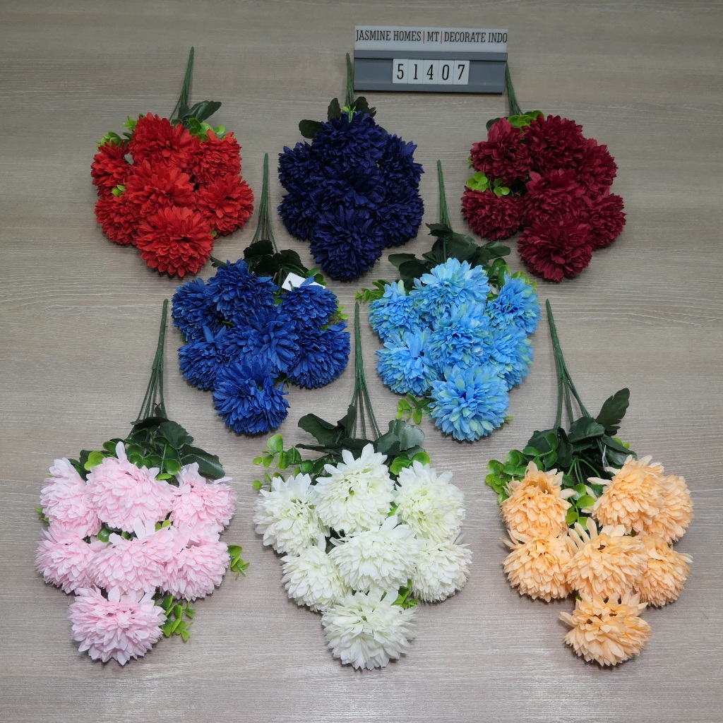 Jual Bunga Pompom Chrysan 7Kuntum Full Accessories 51407 | Shopee Indonesia