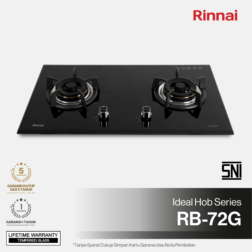 Jual Rinnai RB-72G Kompor Tanam Gas temperd Glass Built In Hob 2 tungku Kuningan Safety RB72G ...