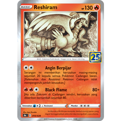 Jual POKEMON TCG INDONESIA RESHIRAM 25TH ANNIVERSARY S8A 010/028 | Shopee Indonesia