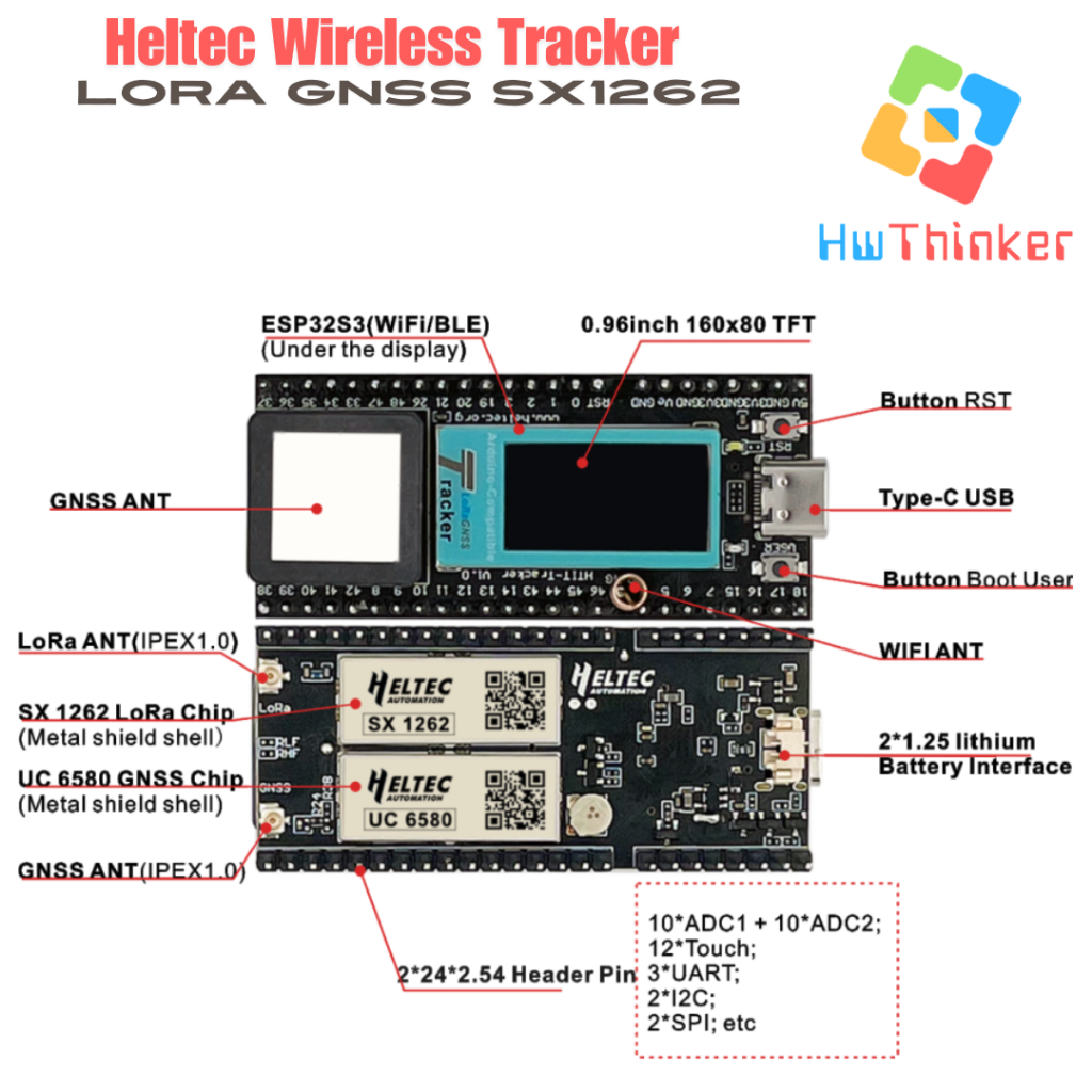Jual Heltect Lora Wireless Tracker HTIT-TRAKER IOT ESP32-S3 SX1262+UC6580 GNSS GPS OLED IOT ...